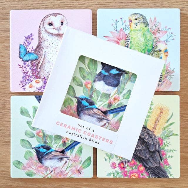 Australian Wildlife Coasters - Set of 4 Australian Bird Ceramic ...